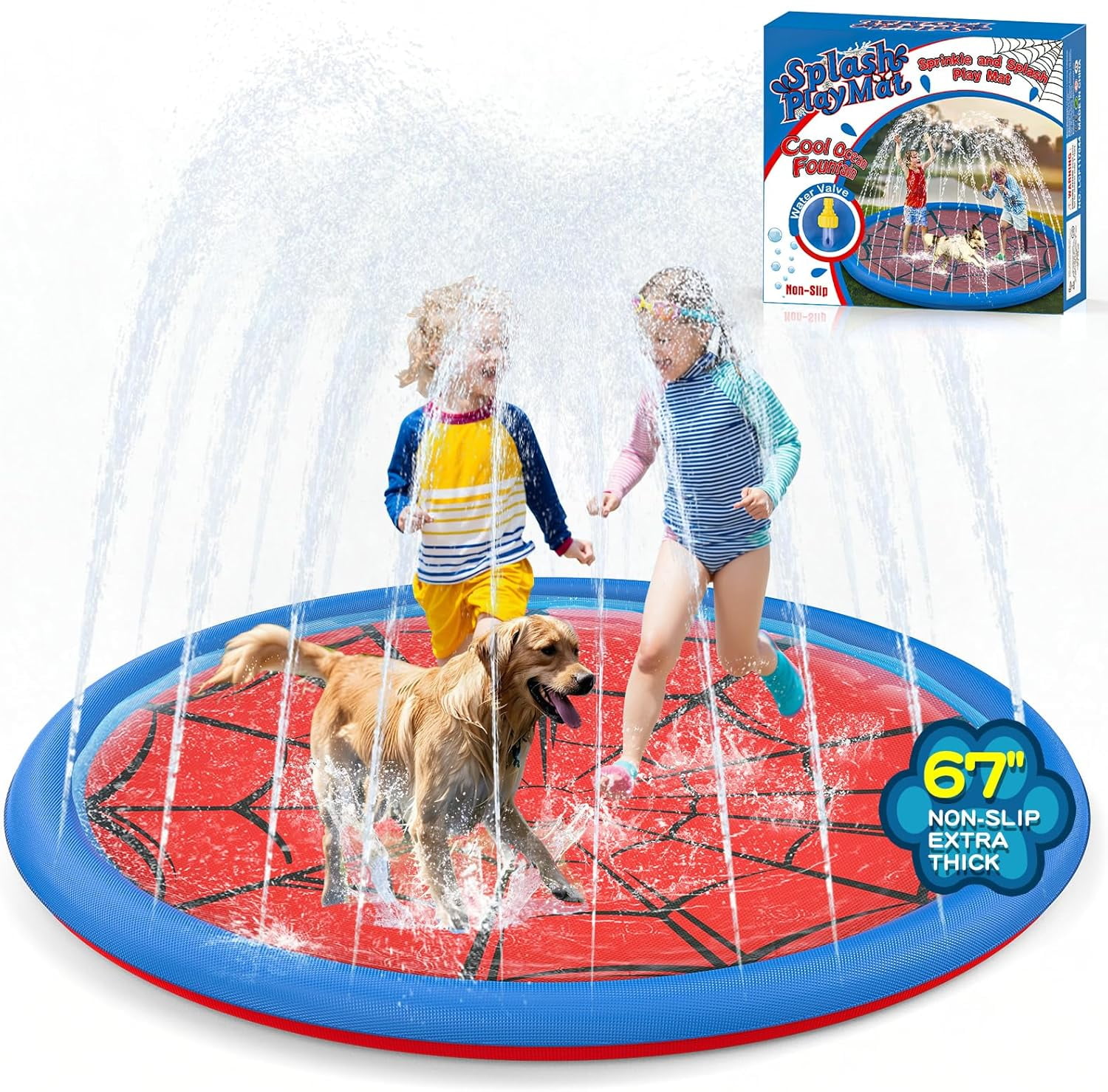 Non Slip Splash Pad for Kids and Dogs, 67'' Extra Large Splash Pad ...