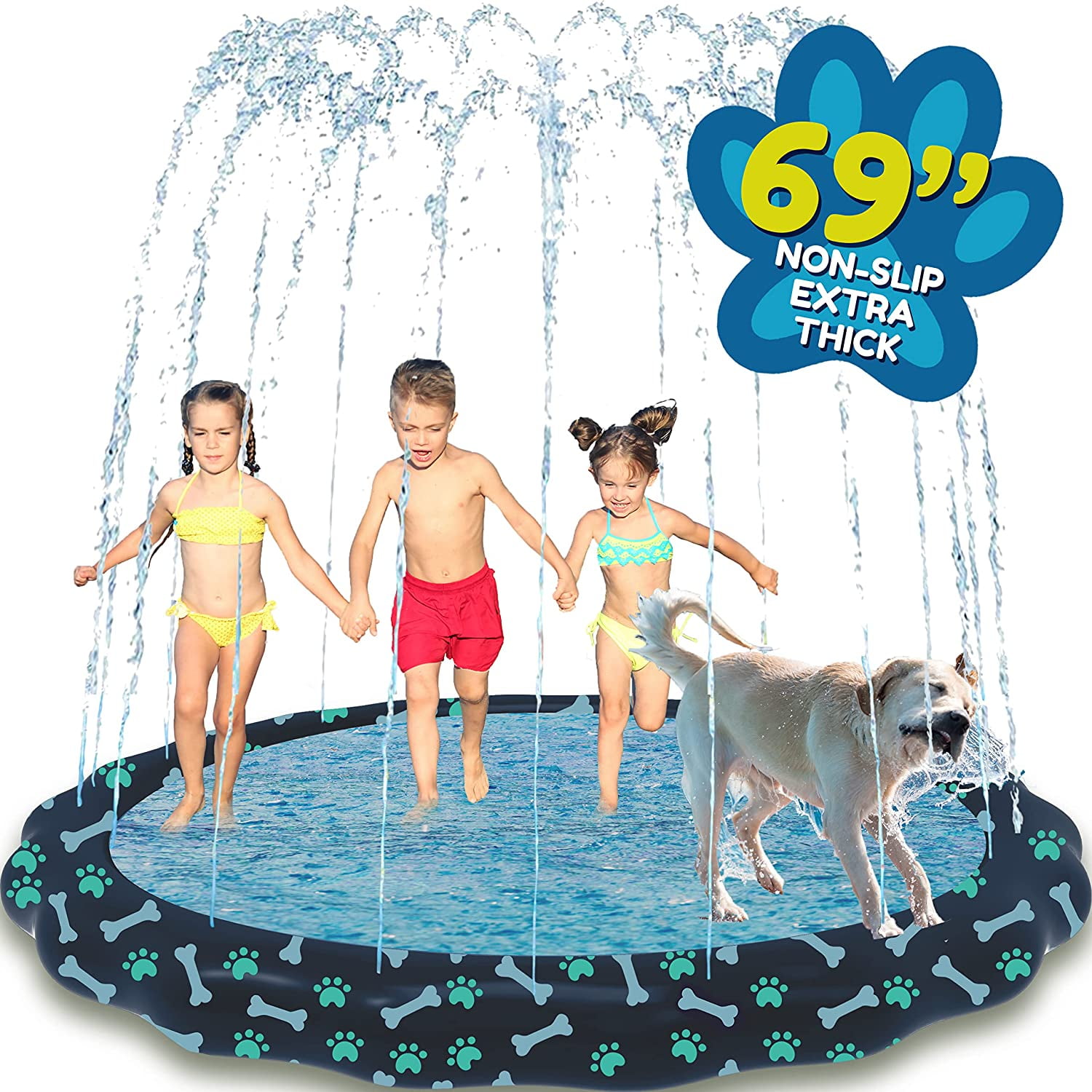 Non Slip Splash Pad for Kids & Dogs, 69’’ Extra Large Splash Pad ...