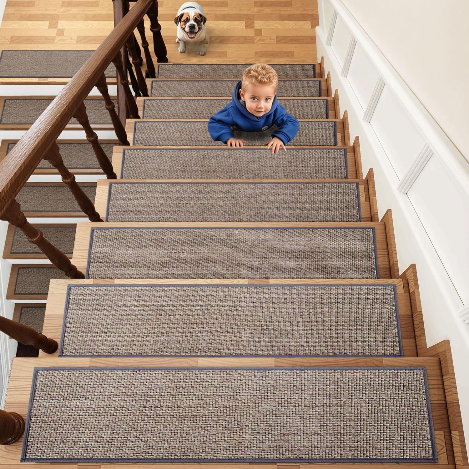 Non Slip Stair Runners for Wooden Steps, 15 Pack Rubber Backing Carpet ...