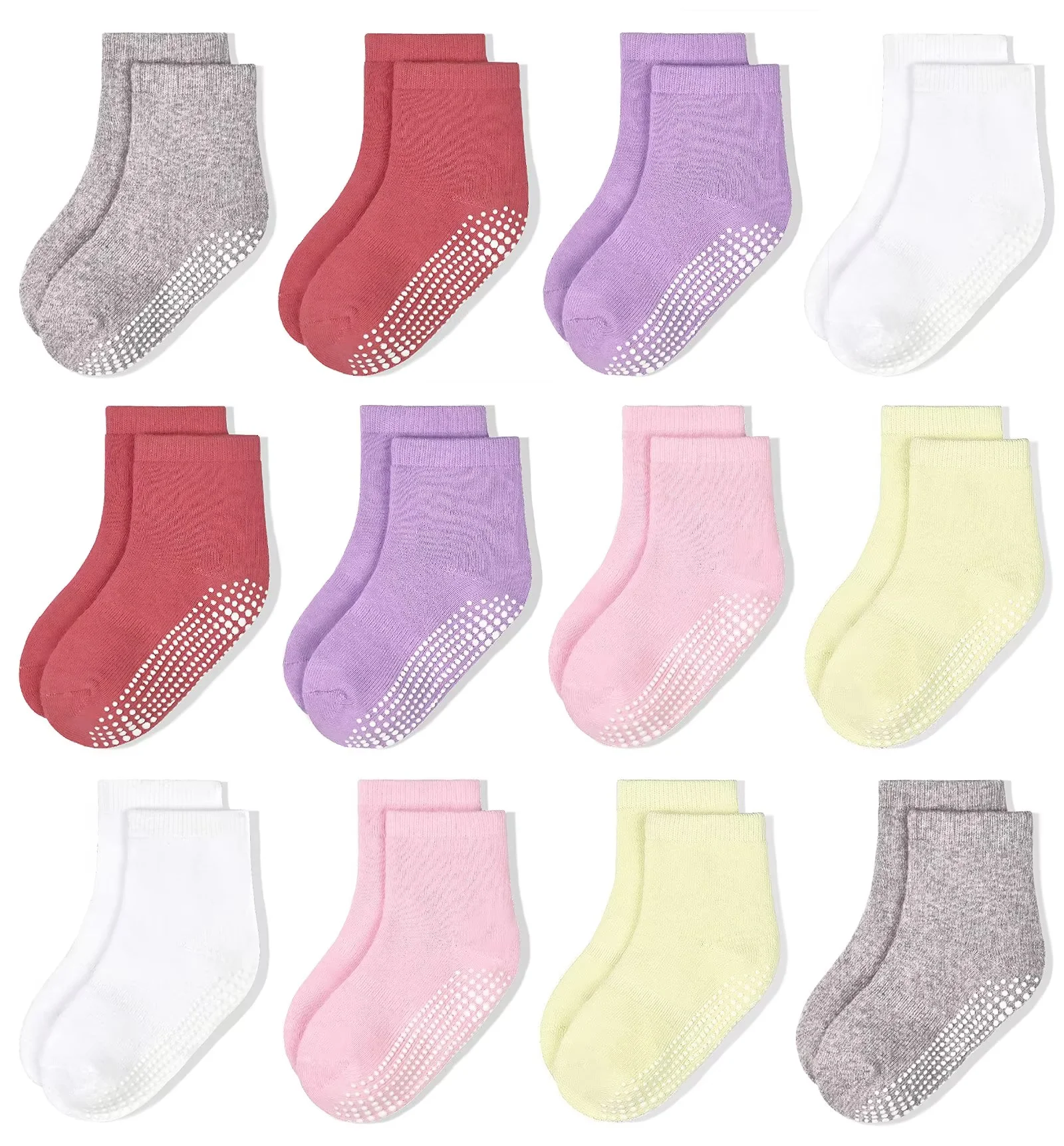 HYCLES, Toddler Socks, 12 Pairs, Kids Grip Socks, Non-Slip, 6-12 Months ...