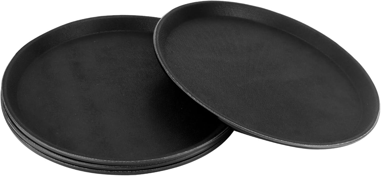 Non-Slip Tray, 4 Pack Round Plastic Serving Trays, 11" Rubber Lined ...