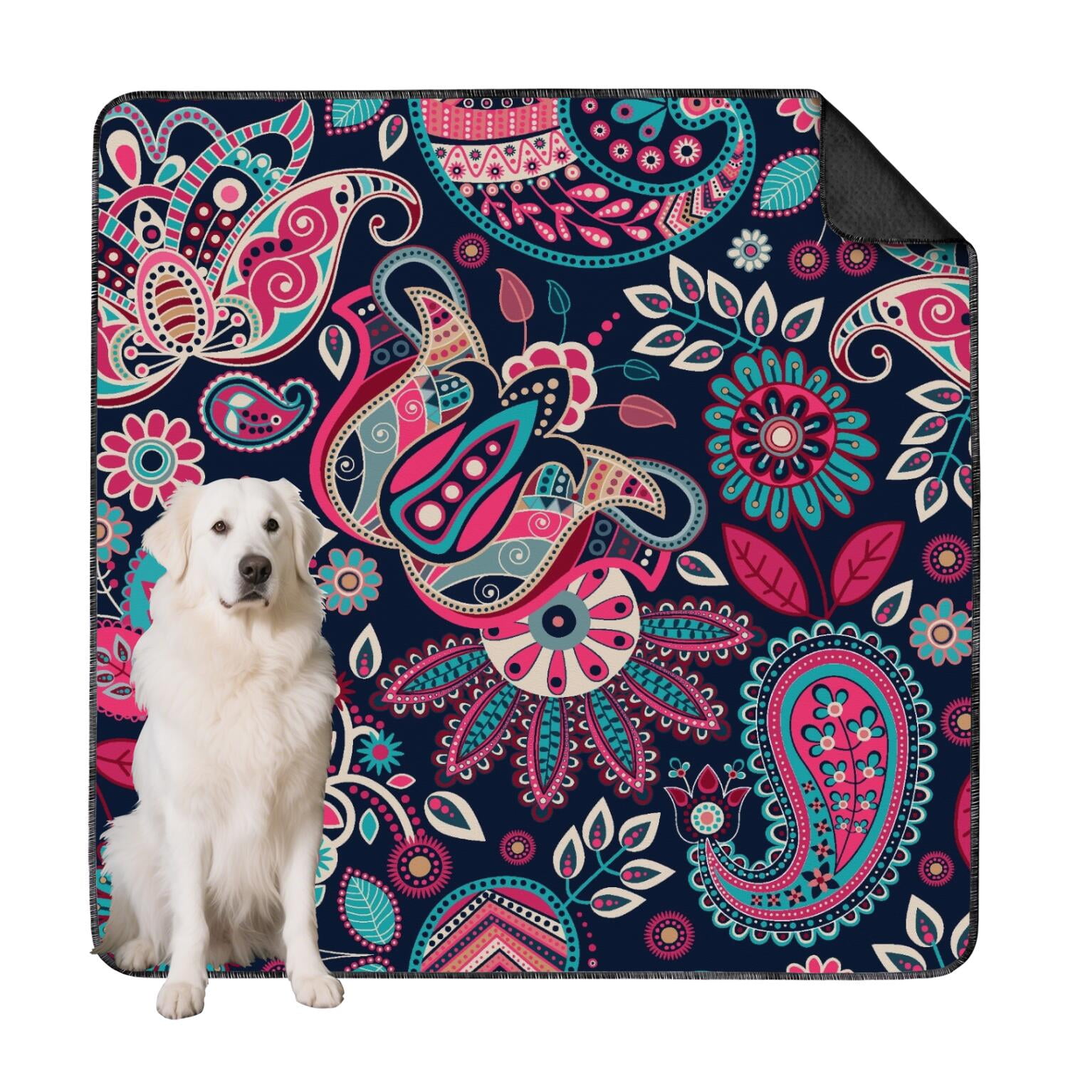 Non-Slip Washable Dog Pee Pads with Paisley Print, 72"x72" Reusable ...