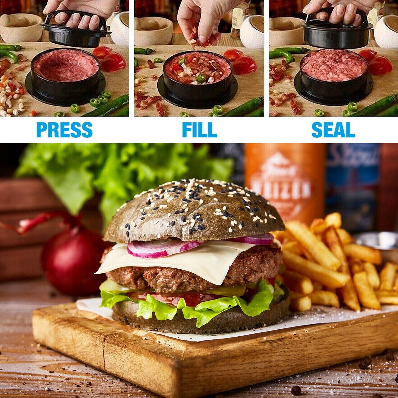 Non Stick 3 IN 1 Stuffed Burger Press Hamburger Patty Molds Maker ...