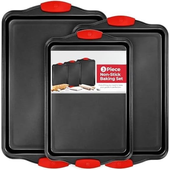 Non-Stick 3-Piece Baking Pan Set, BPA-Free Carbon Steel Bakeware Set ...