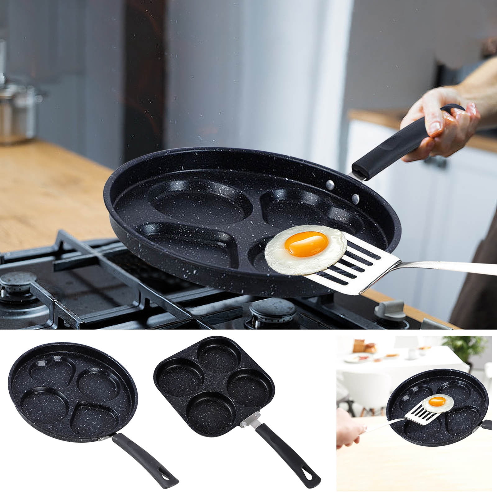 Non-Stick 4-Hole Pancake Fry Pan | Micro-Pore Iron Griddle Skillet with ...