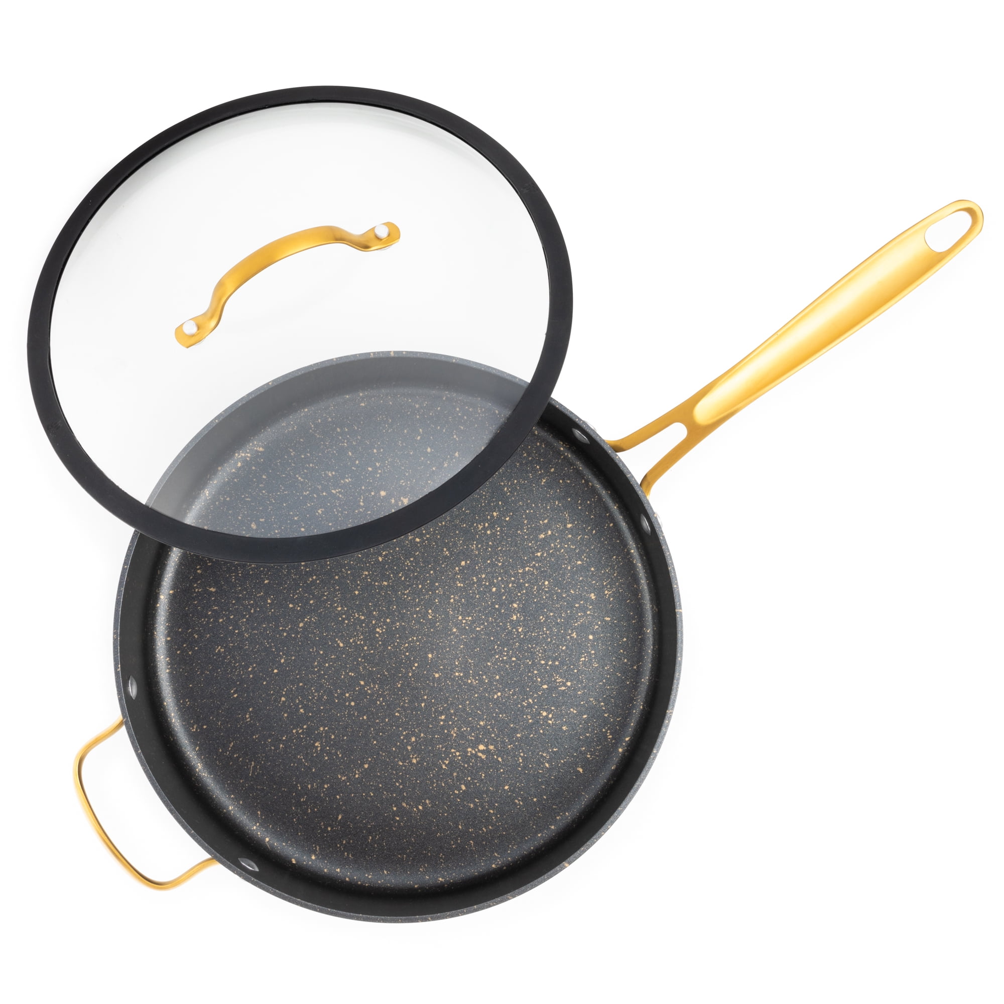 Non-Stick 5 QT Signature Saute Pan with Glass Lid, Black & Gold ...