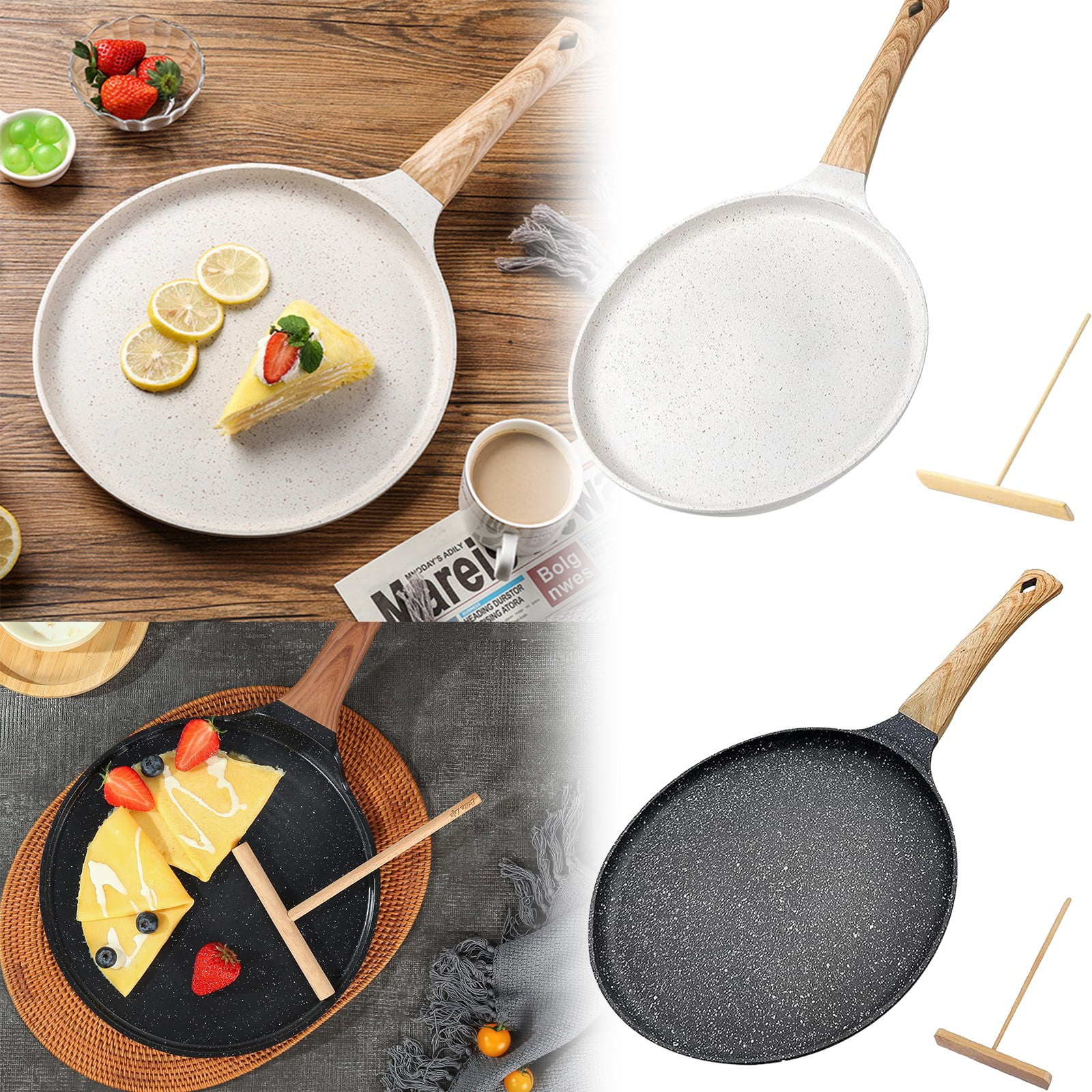Non-Stick 9.5 Inch Crepe Pan with Spreader, Flat Skillet for Dosa and ...