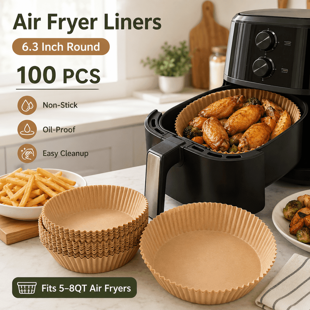 50/100/200PCS 6.3 Inch Round Disposable Air Fryer Liners, Non-Stick Oil ...