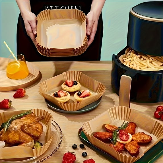 Pleated Kitchen Air Fryer Mat, 200pcs Non-Stick Baking Paper for Oven ...