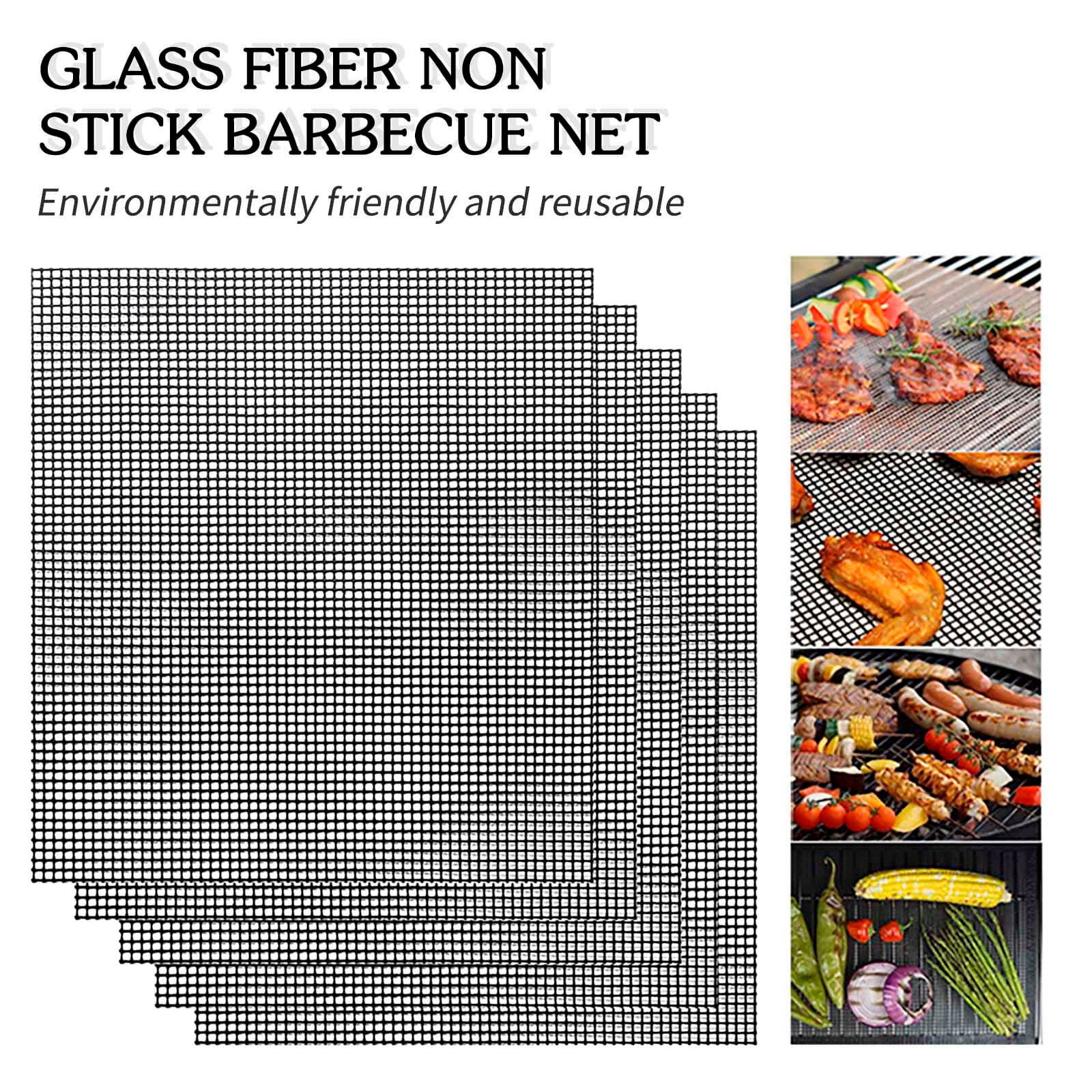 Non-Stick BBQ Grill Mesh Mats 5-Pack,Reusable Heat Resistant Glass ...