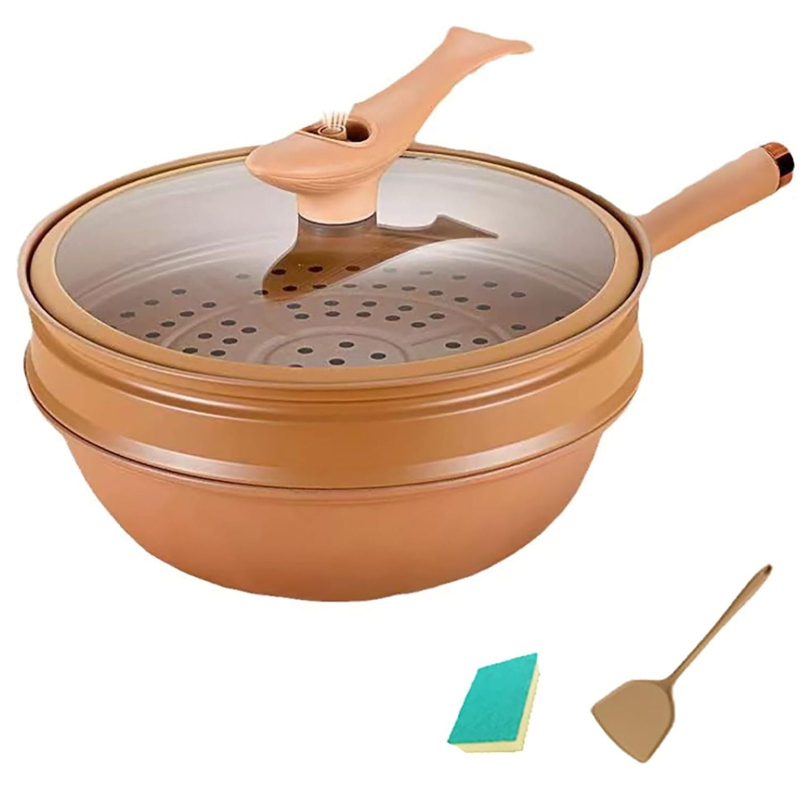Non-Stick Clay Wok With Steamer Basket, 2-in-1 Micropressure and ...
