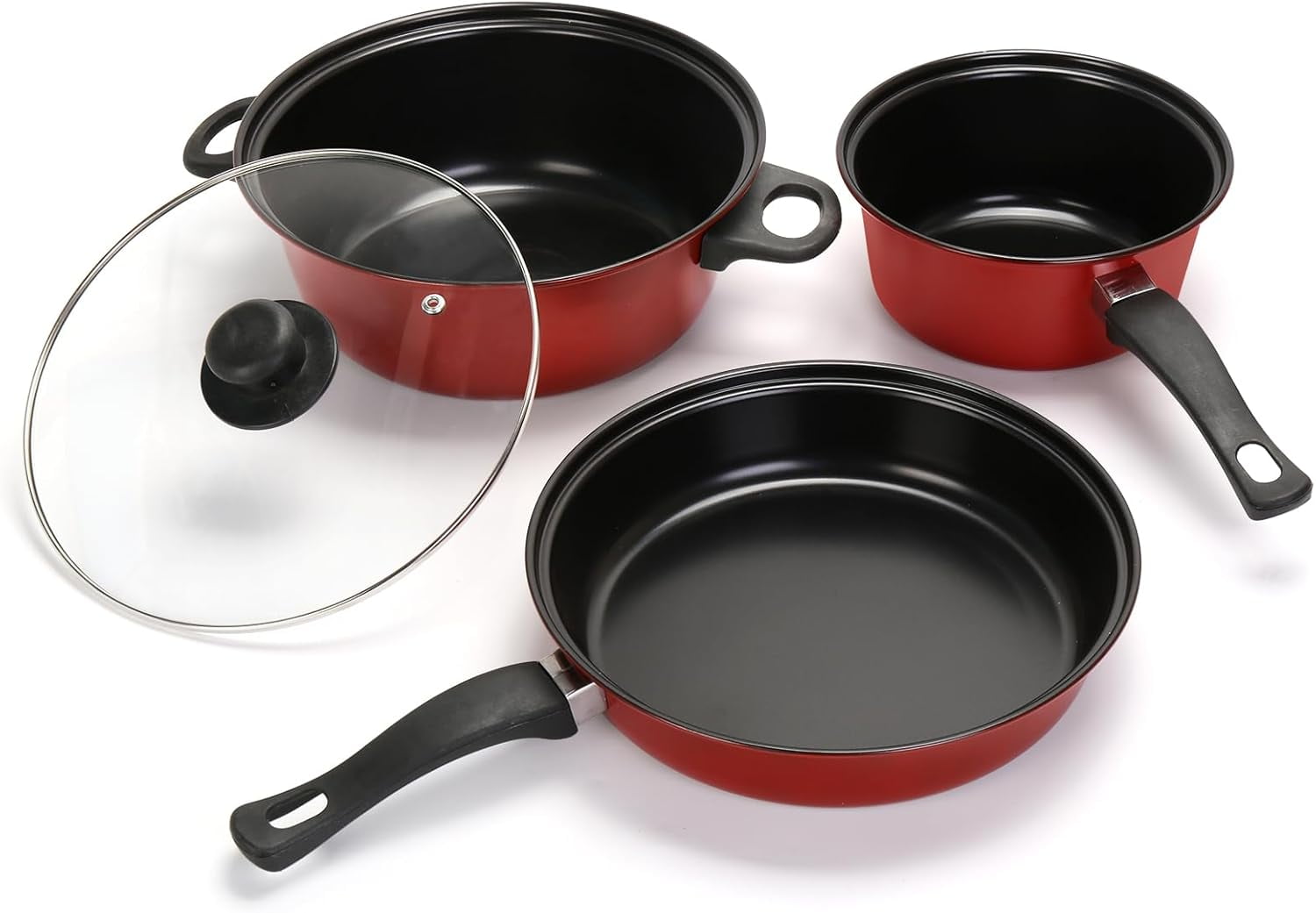 Non-Stick Cookware Set, 4 Piece Set Portable Lightweight Cast Iron Pots ...