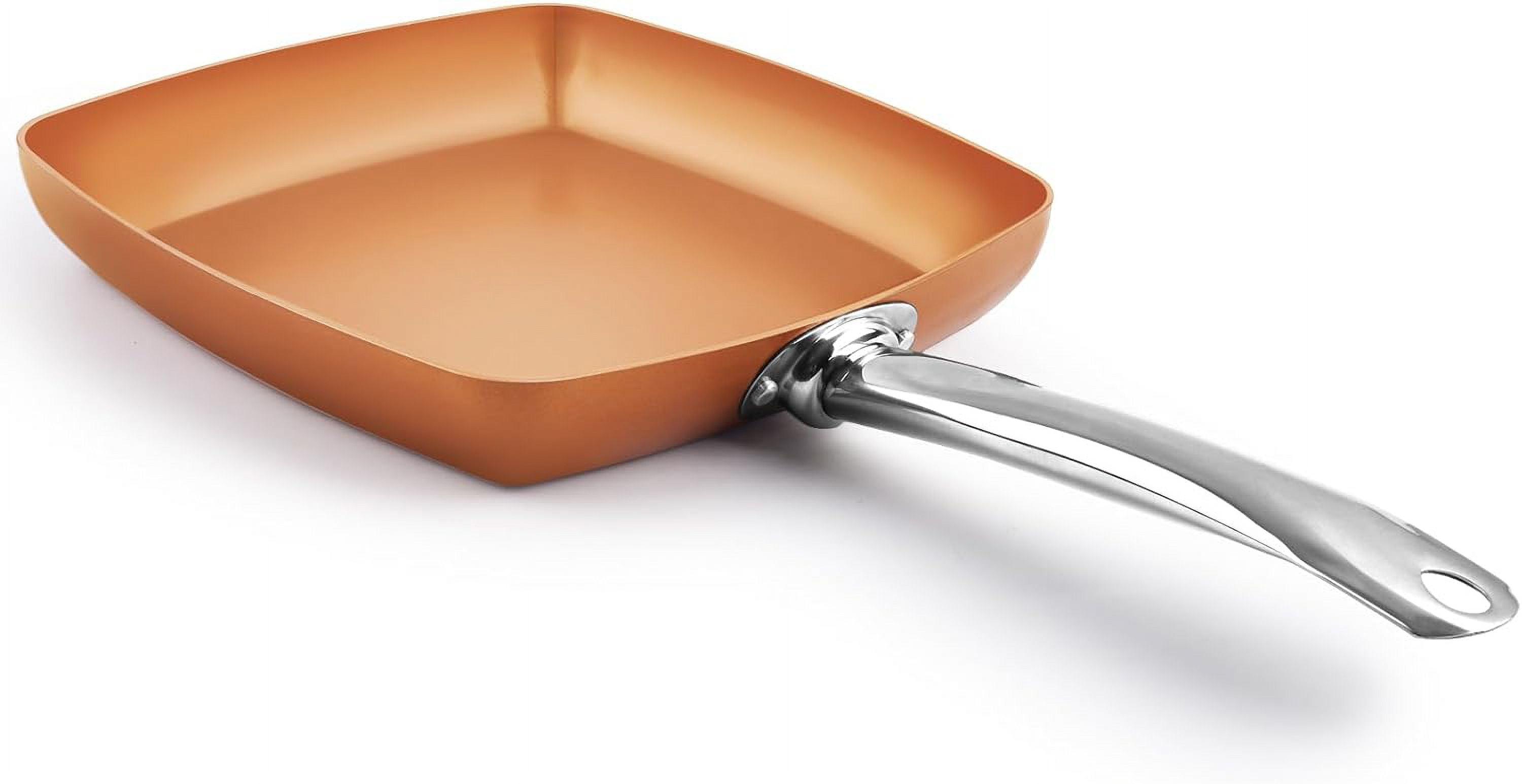 Non-Stick Copper Square Frying Pan, 9.5" Chef Skillet with Ceramic ...