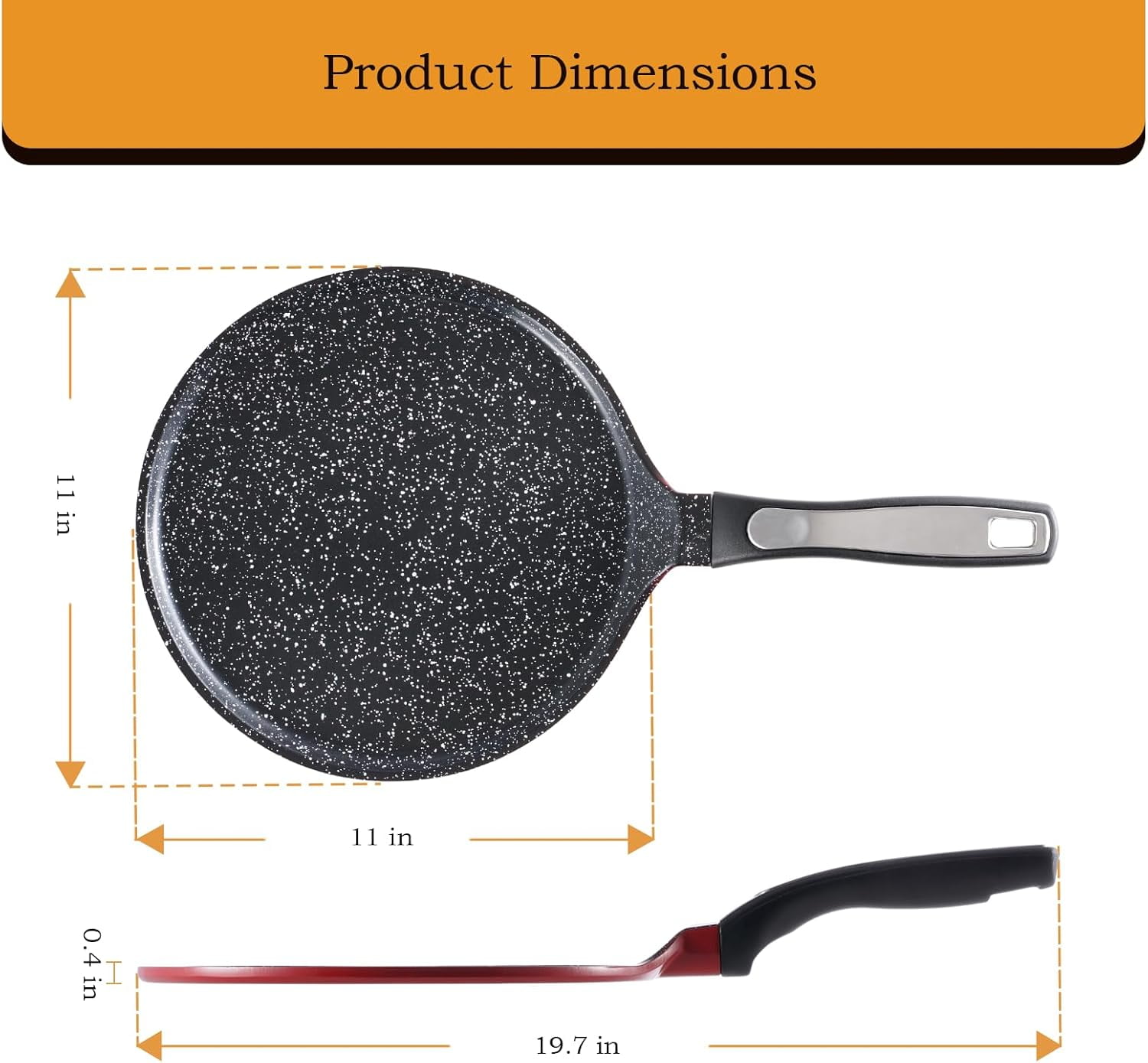 Non-Stick Crepes Pan, Red 11in Ceramic Coating Pancake Skillet with ...