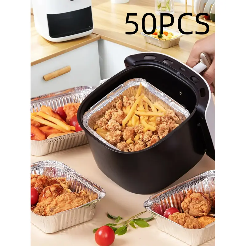 Non-Stick Disposable Air Fryer Aluminum Foil Liners Square 10/50/100PCS ...