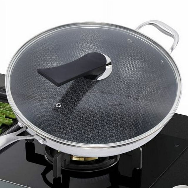 Non Stick Double Sided Honeycomb Cooking Frying Pan Wok Stainless Steel ...