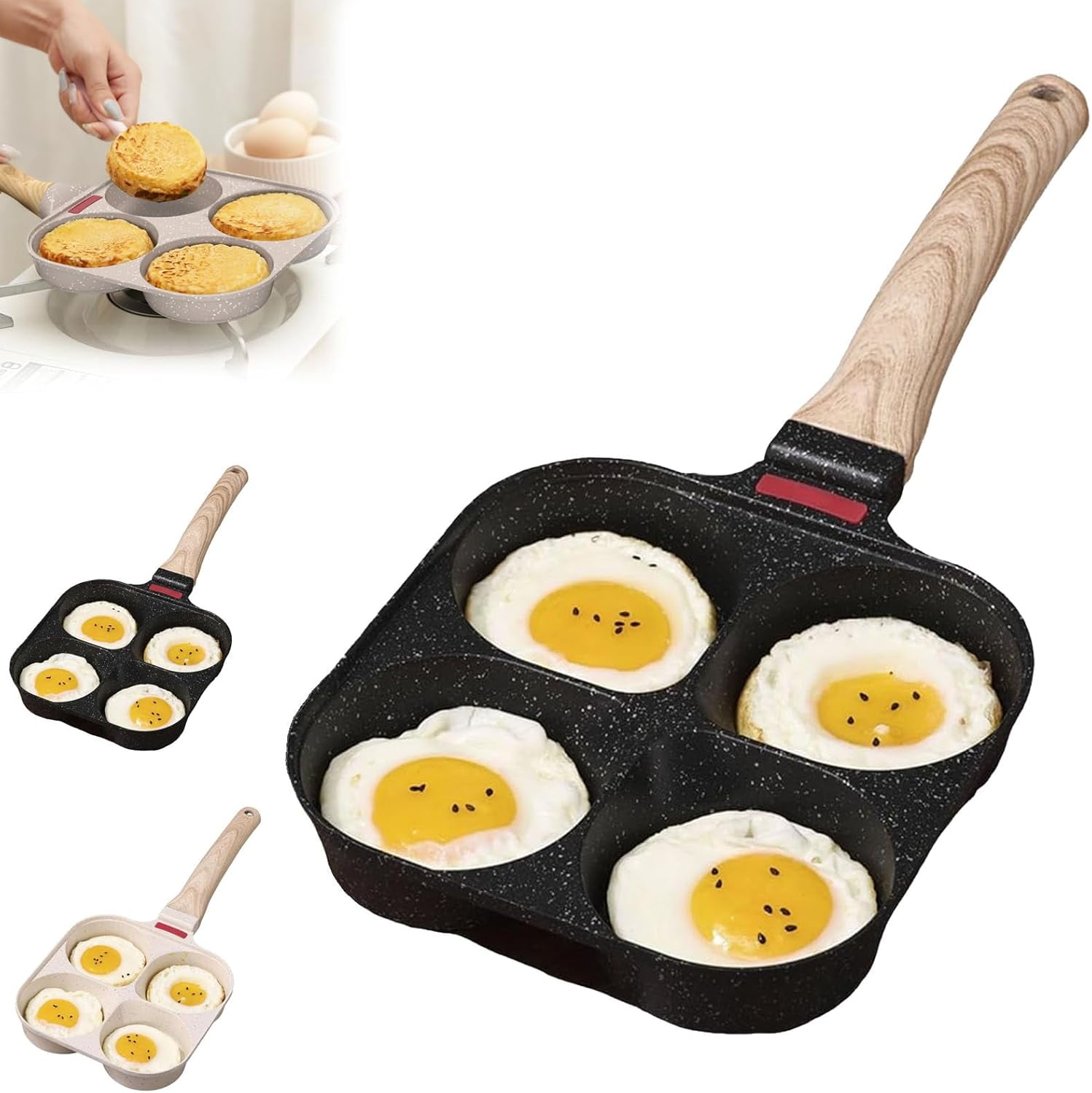 Non Stick Egg Frying Pan 4 Holes Skillet with Handle 4 Egg Frying Pan ...