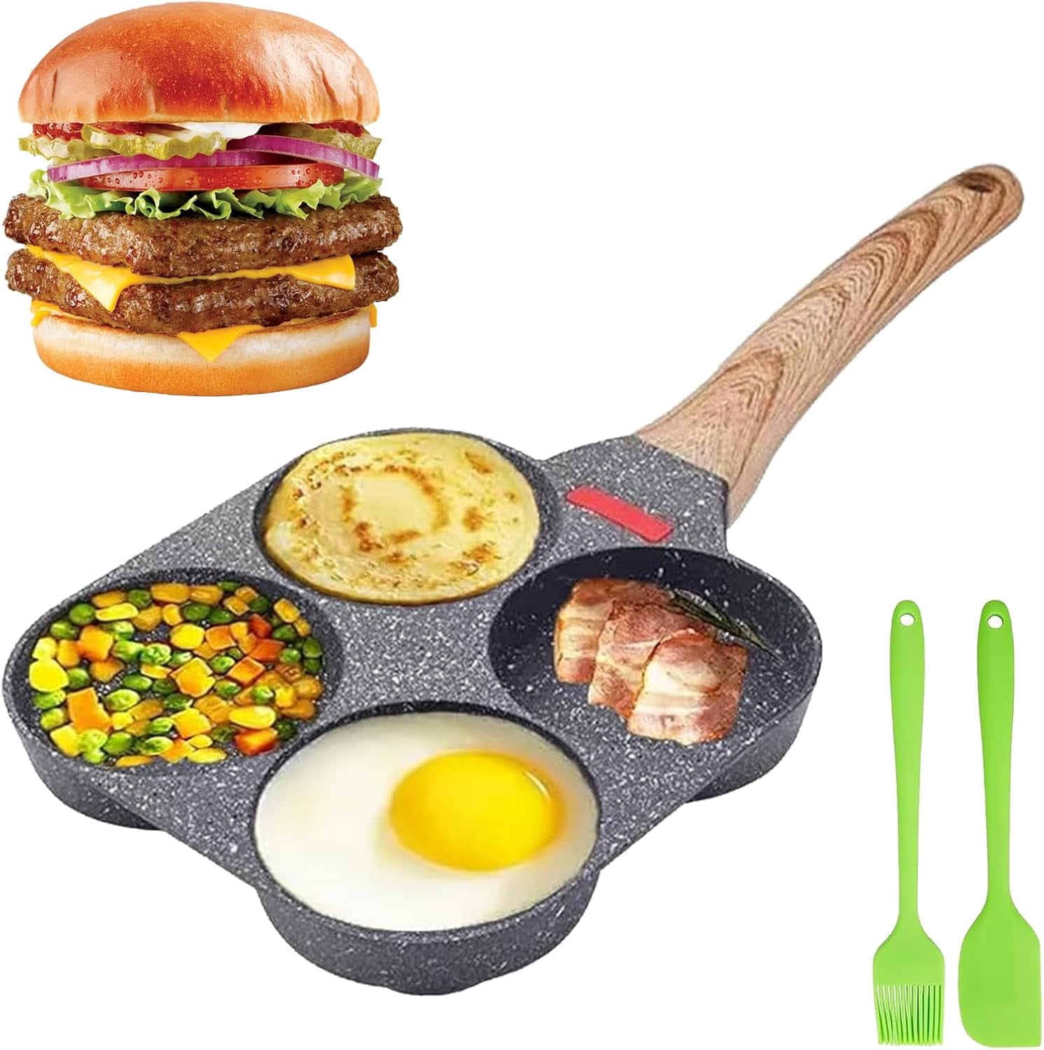 Non-Stick Egg Frying Pan, Multifunctional 4 Holes Skillet with Handle ...