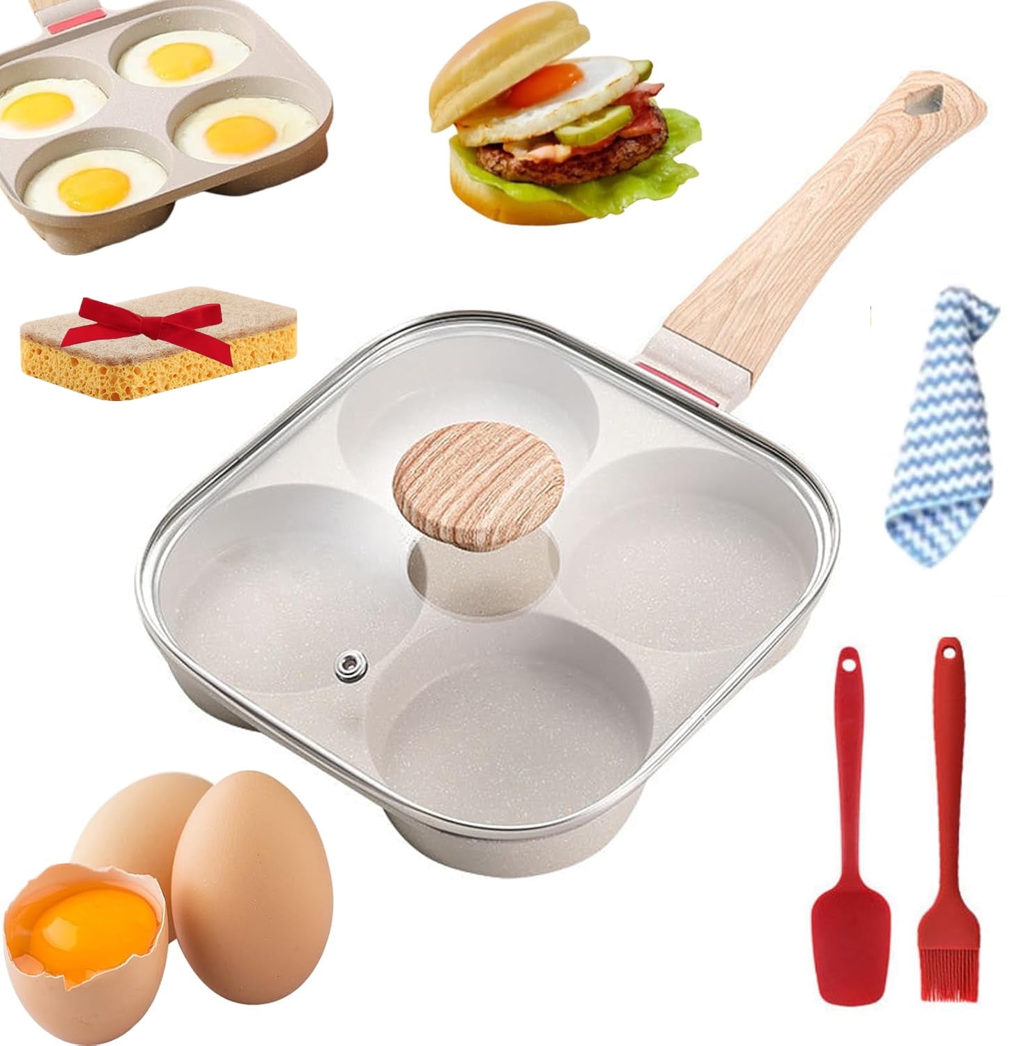 Non Stick Egg Frying Pans 4 Holes Shapes, Breakfast Sandwich Pan ...