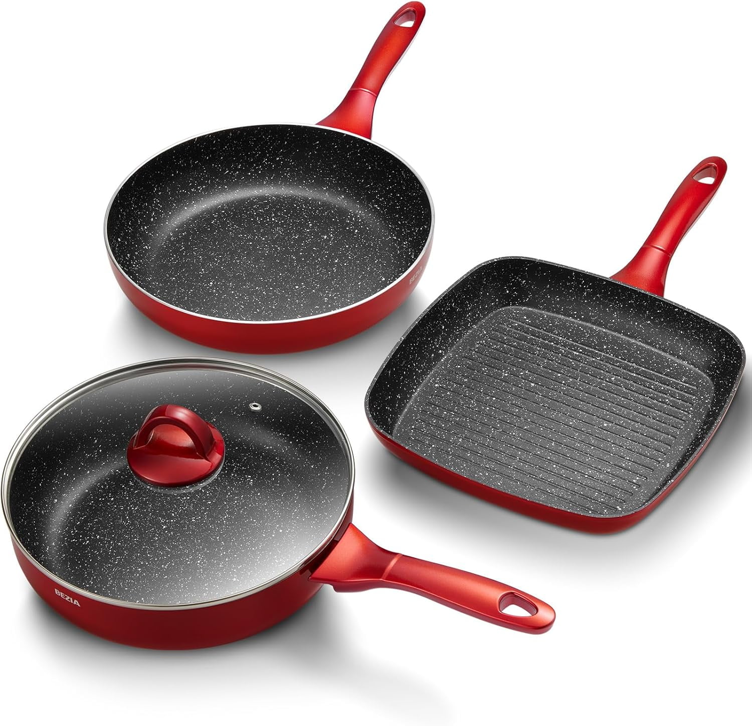 Non Stick Fry Pan Set 4 Piece, Induction Cookware Set, Dishwasher Safe Kitchen Cooking Pans with ...
