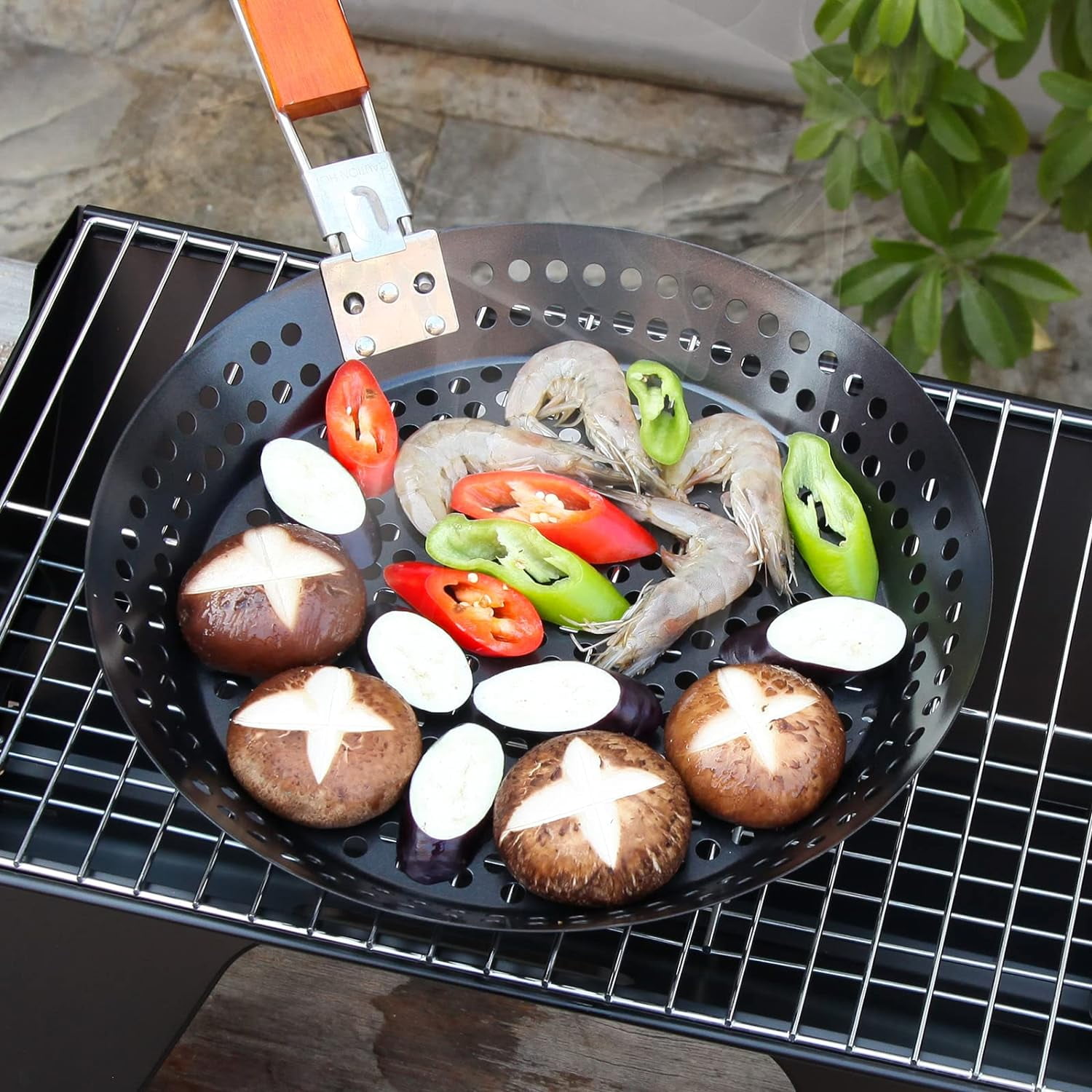 Non-Stick Grill Skillet 12" for Grilling Vegetables, Shrimp, Pizza, and ...
