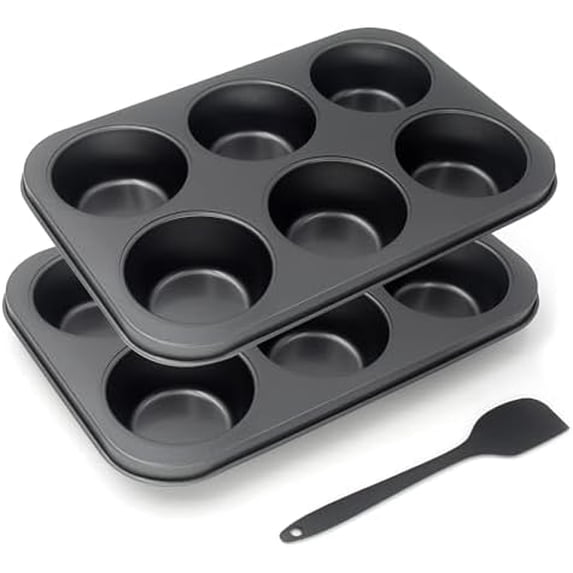 Non-Stick Muffin Pans, 6-Cup Set of 2 Jumbo Baking Pans with a Spatula ...