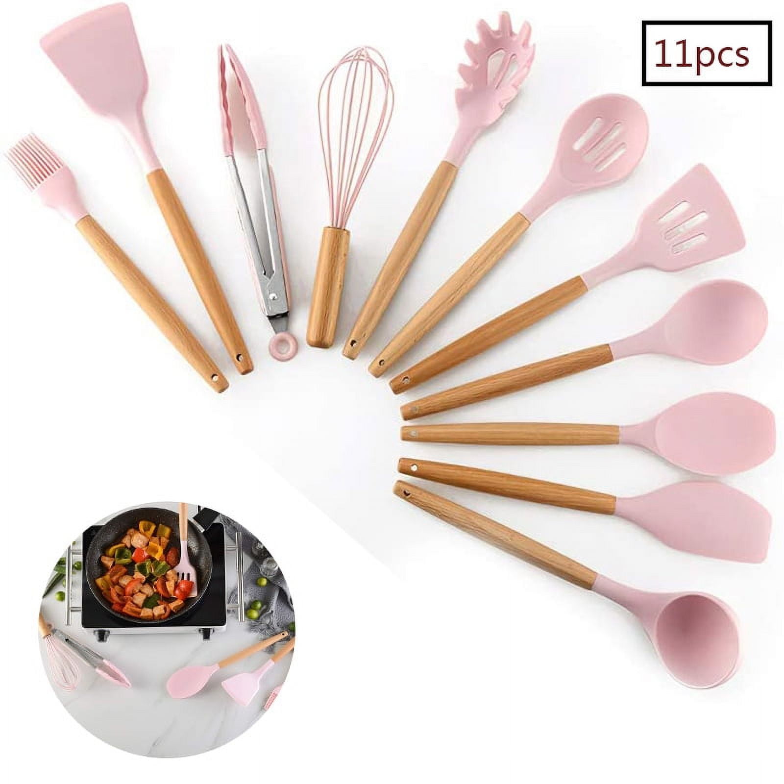 Non-Stick Non-Toxic Cooking Tools, 11 Piece Silicone Kitchen Utensil ...