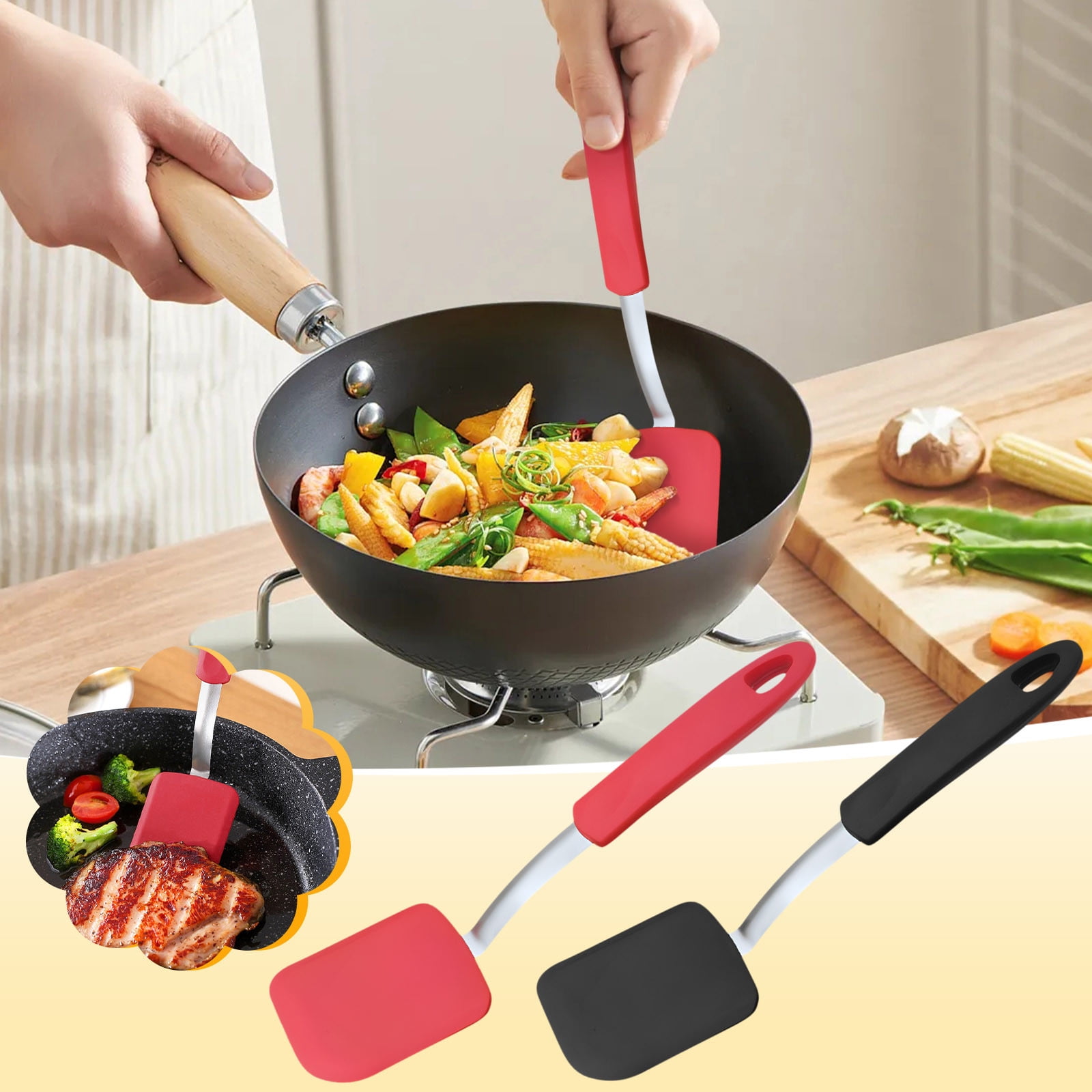 Non Stick Pot Spatula, Silicone Kitchen Utensil Featuring Easy To Use ...