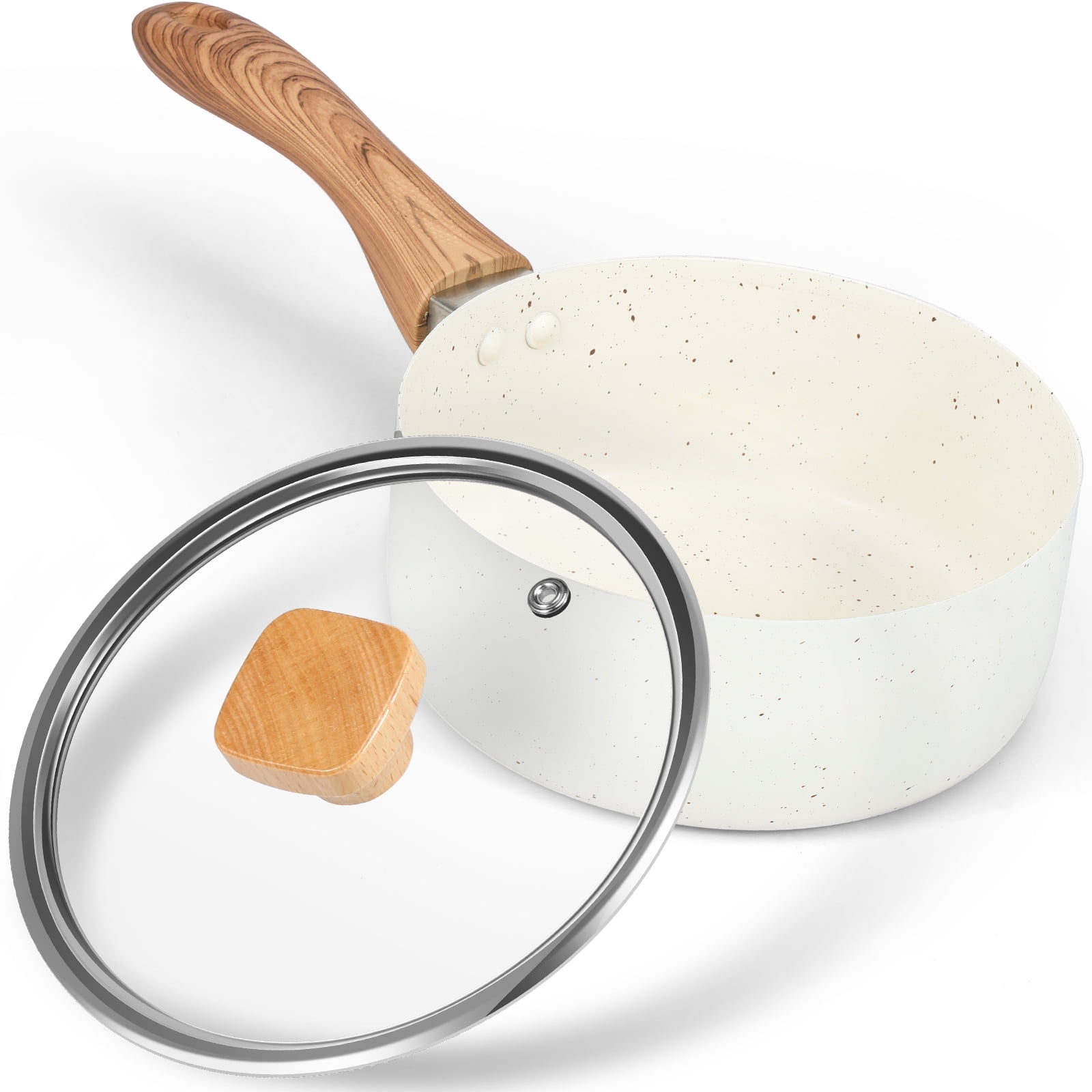 Non-Stick Saucepan with Tempered Glass Lid 1.2L Sauce Cooking Pan with ...