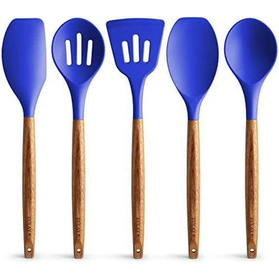 Non-Stick Silicone Cooking Utensils Set with Acacia Wood Handles - 5 ...