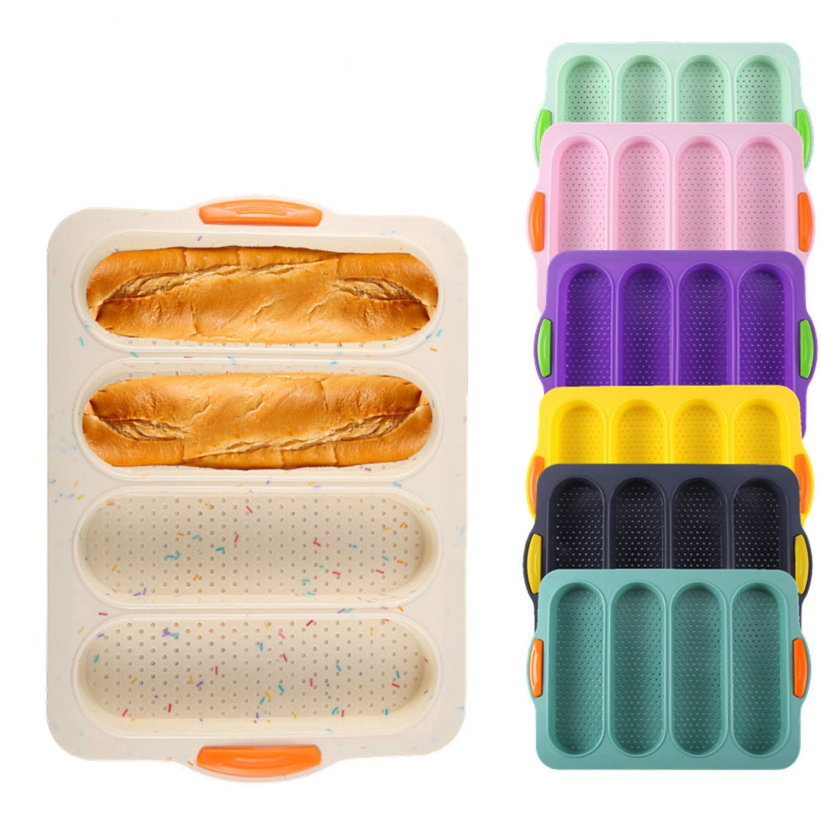 Non-Stick Silicone French Bread Mould, 4-Cavity Loaf Pan for Baking ...