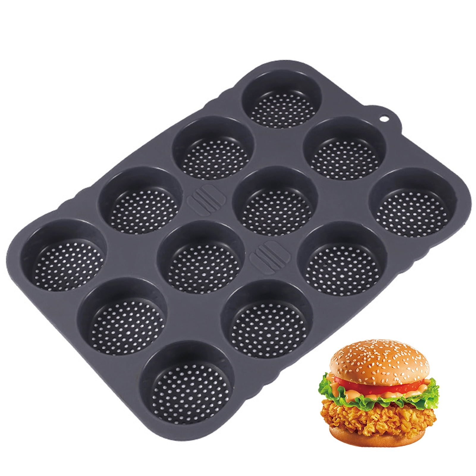 Non-Stick Silicone Hamburger Bun Pan with Mesh Air Hole Design - 12 ...