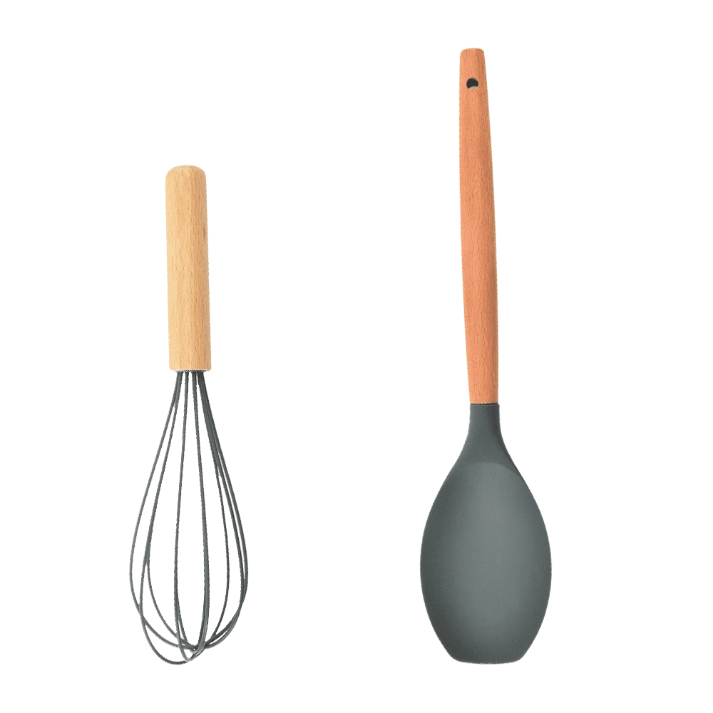 Non-Stick Silicone Kitchen Utensil Set with Wooden Handles, Complete ...