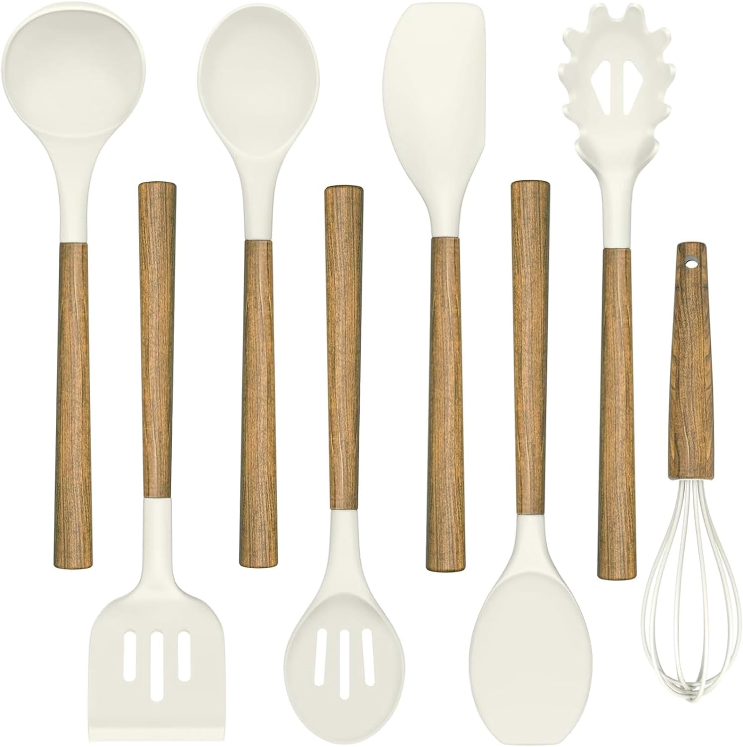 Non-Stick Silicone Kitchen Utensils Set with Natural Acacia Hard Wood ...