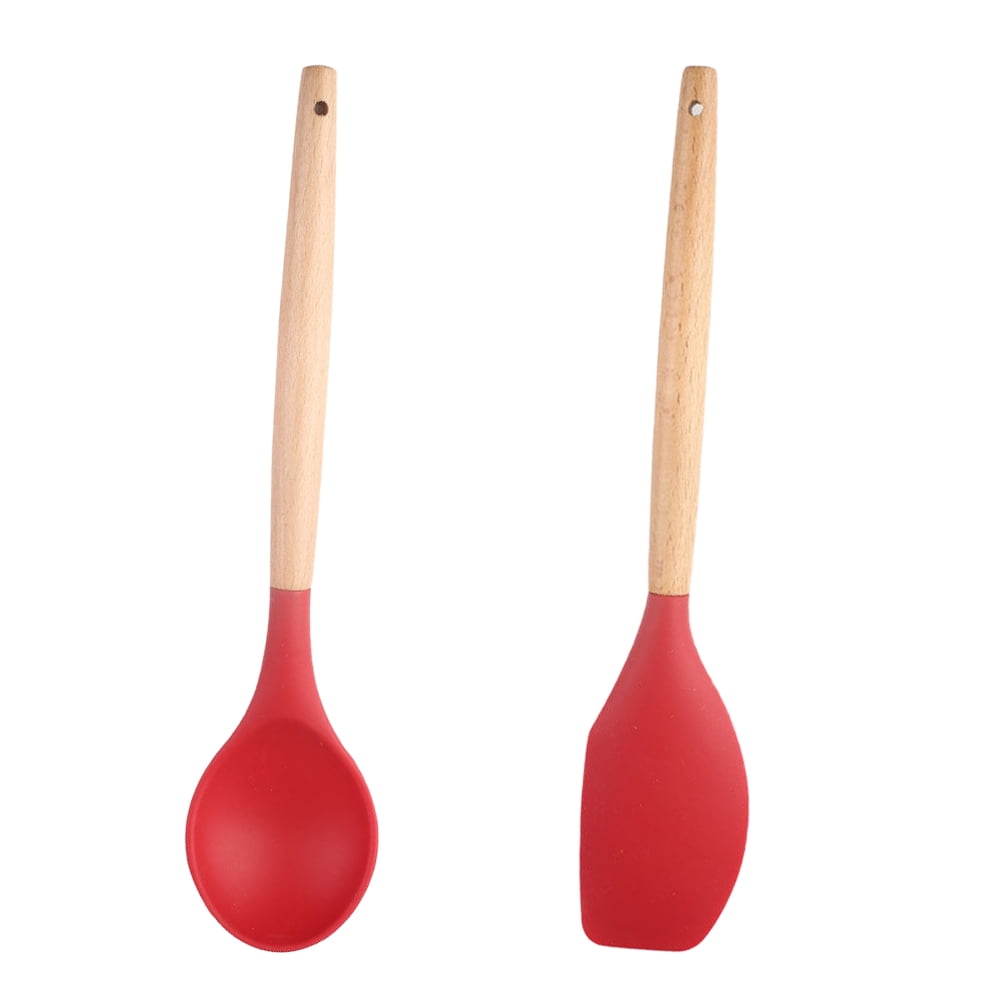 Non-Stick Silicone Kitchen Utensils Set with Natural Acacia Hard Wood ...