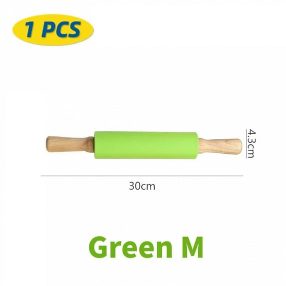Non-Stick Silicone Rolling Pin Wooden Handle Pastry Dough Flour Roller ...