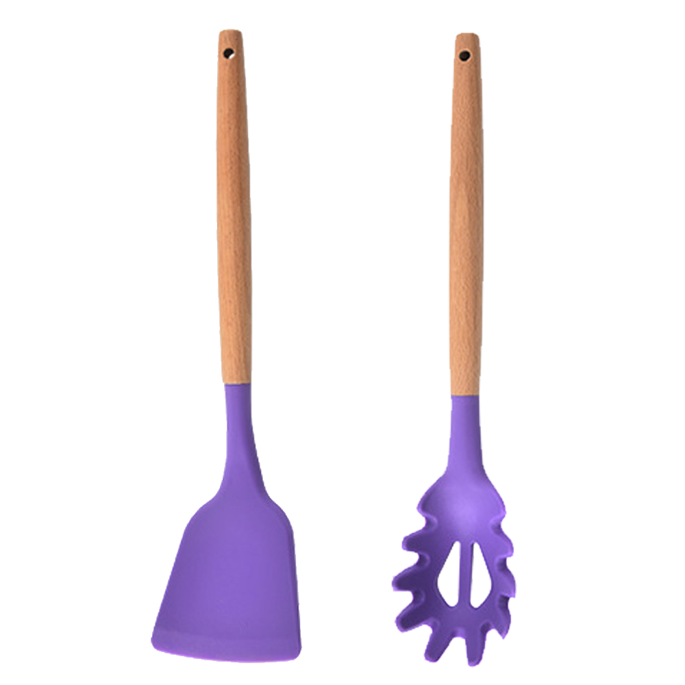 Non-Stick Silicone Utensils Set with Acacia Wood Handles - 2 Piece ...