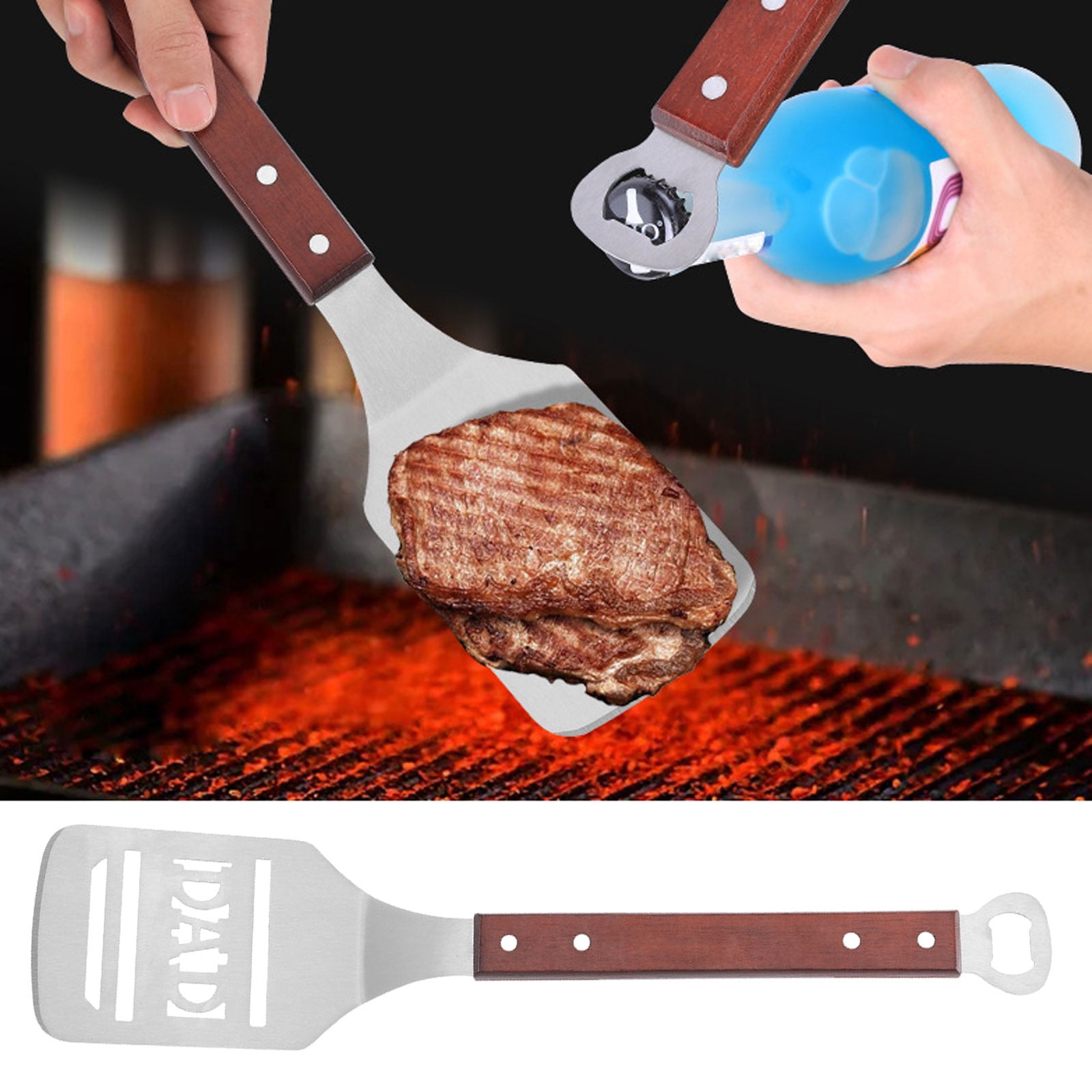Non-Stick Stainless Steel BBQ Frying Spatula with Wooden Handle ...