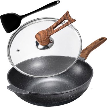 Kordisen Carbon Steel Wok Pan with Lid, 12.6inch Flat Bottom Wok for ...