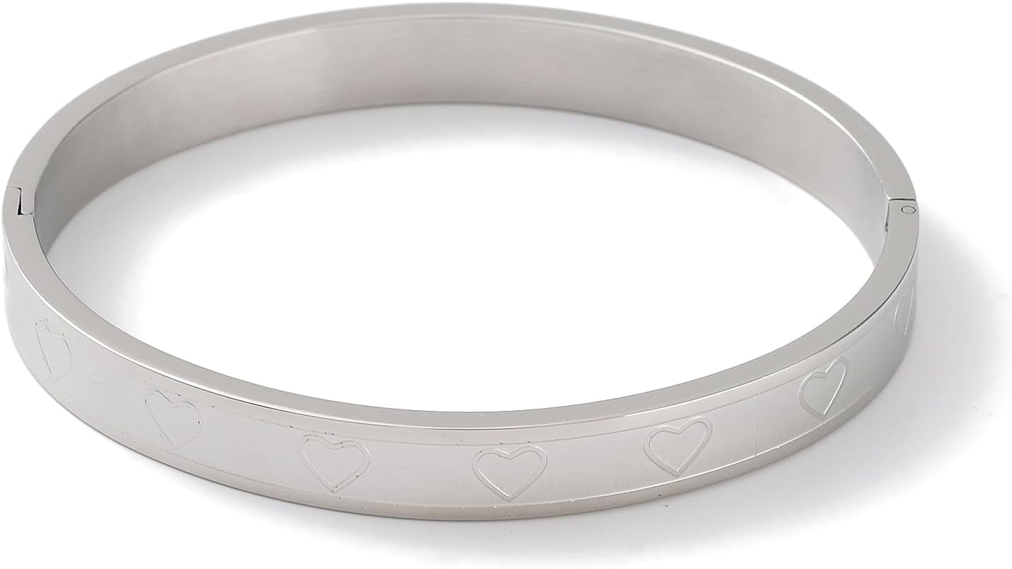 Non-Tarnish 304 Stainless Steel Grooved Heart Bangles Stainless Steel color Inner Diameter: 2-1 ...
