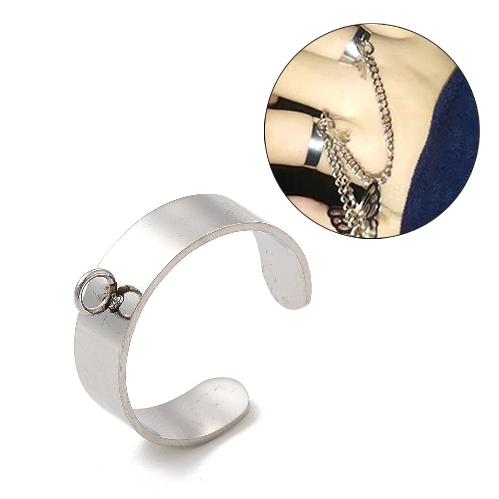 Non-Tarnish 304 Stainless Steel Open Cuff Ring Components Loop Ring Base Stainless Steel color ...