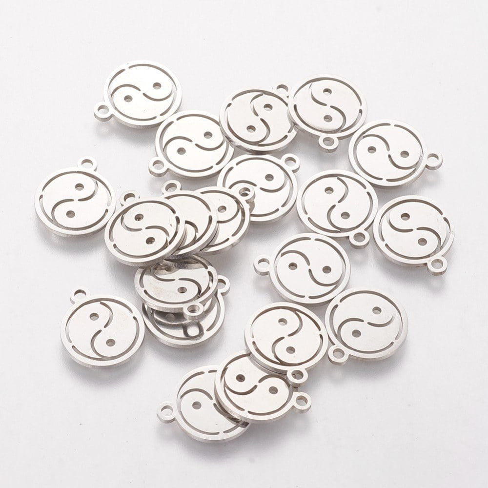 Non-Tarnish Feng Shui 304 Stainless Steel Charms Flat Round with Yin ...
