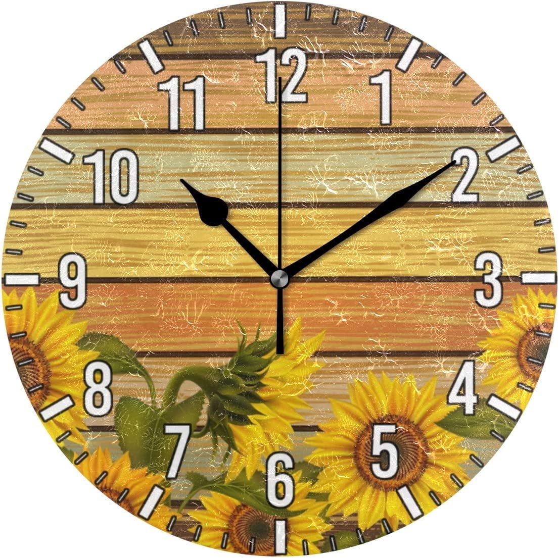 Non-Ticking Silent Wall Clock Battery Operated, Sunflowers Leaves On ...