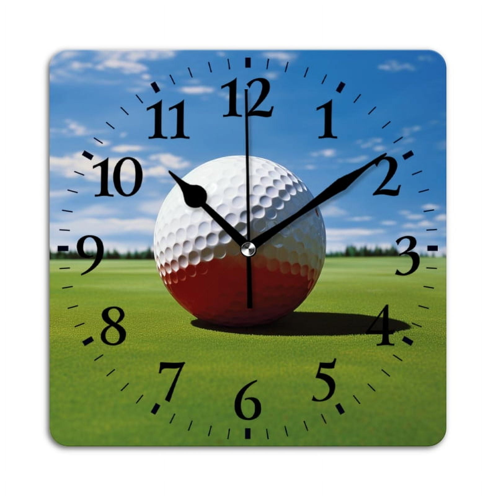 Square Wall Clock,Golf Ball On The Green Golf Course,Silent Non-Ticking ...