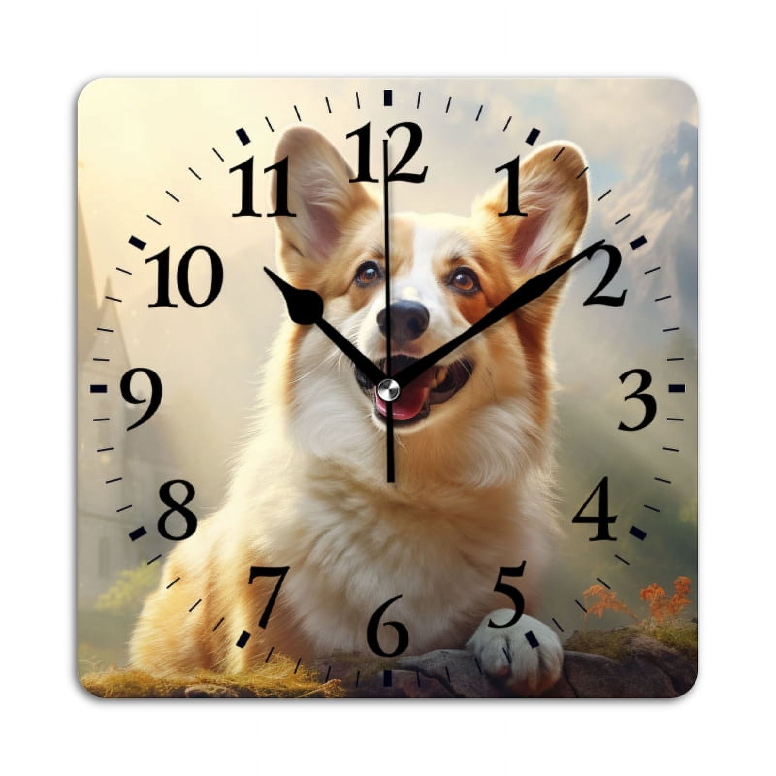 Square Wall Clock,Happy Corgi Smiling In Front Of Castle,Silent Non ...