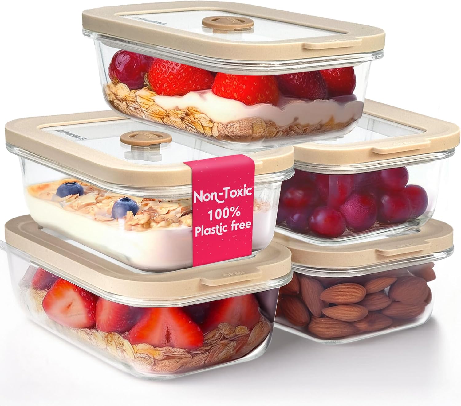 Non-Toxic 6.2 Cup Glass Food Storage Containers with Lids, Large Food ...