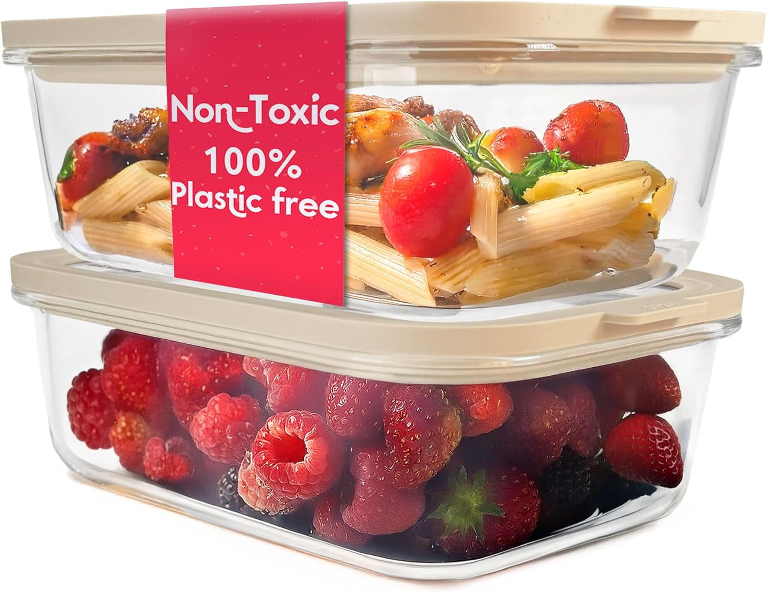 Non-Toxic 6.2 Cup Glass Food Storage Containers with Lids, Large Food ...