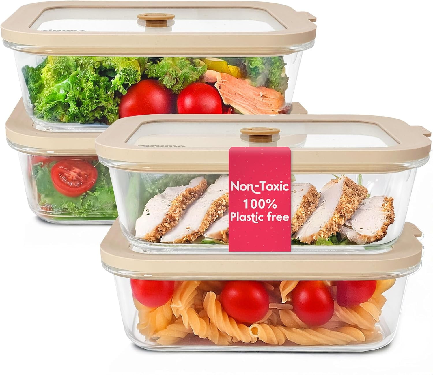 Non-Toxic 6.2 Cup Glass Food Storage Containers with Lids, Large Food ...