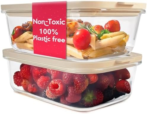 Non-Toxic 6.2 Cup Glass Food Storage Containers with Lids, Large Food ...