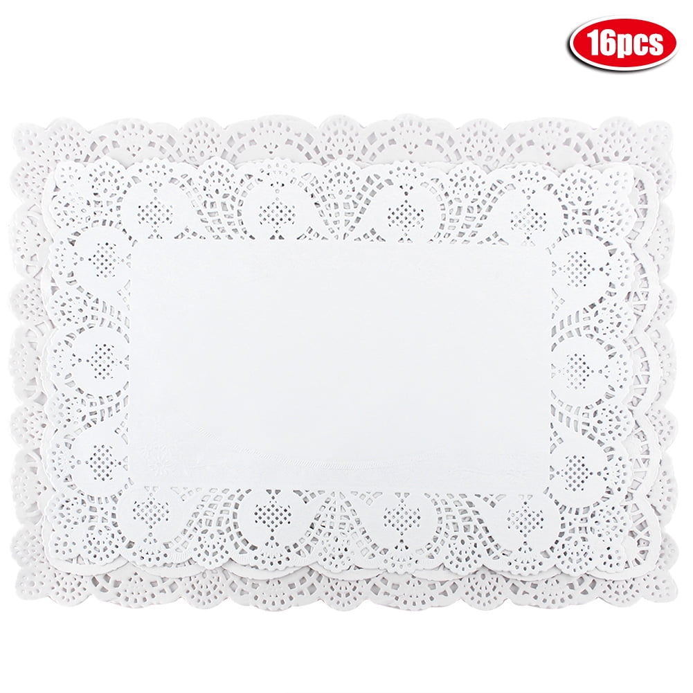 Non-Toxic Rectangle Paper Doilies, Lace Pattern White Paper Placemats for Wedding Supplies, Food ...